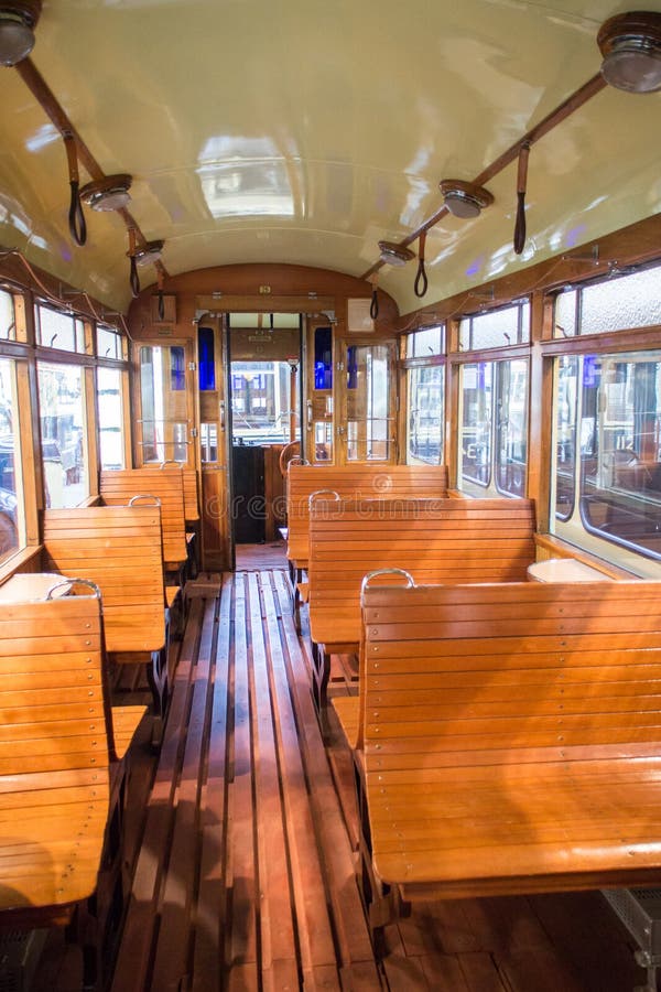 Vintage tram car interior stock image. Image of wooden - 49722373