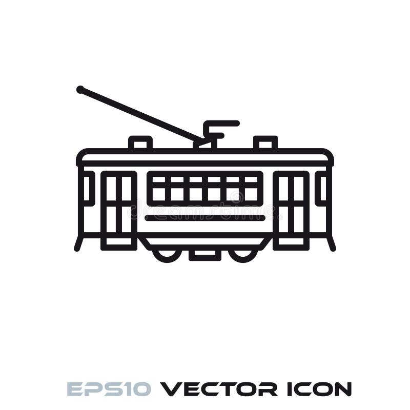 Vintage Tram Vector Line Icon Stock Vector - Illustration of vector ...