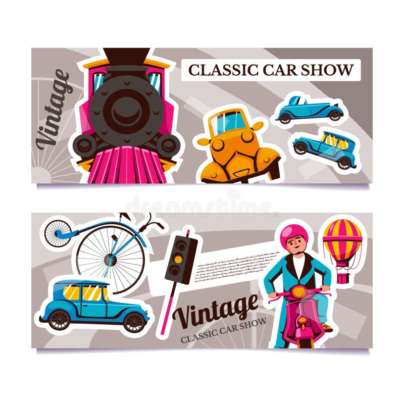 Vintage Transportation Banners in Hand Drawn Design Stock Illustration ...