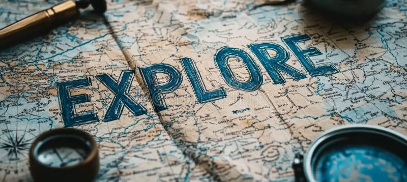 Vintage Travel Map with the Word Explore Spelled Out, Symbolizing ...