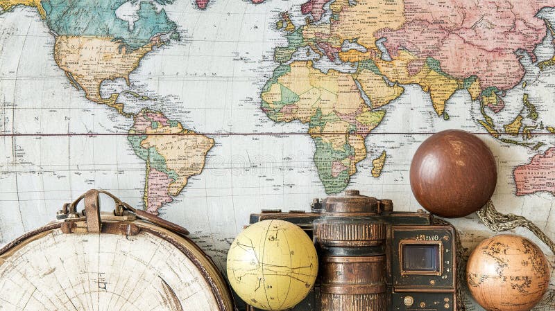 Vintage Travel Planning Globes Compass Map Background Stock Photos - Free & Royalty-Free Stock ...