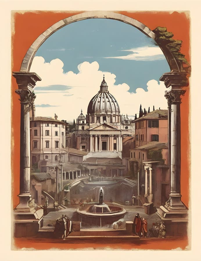Vintage Travel Poster of Rome Italy Stock Illustration - Illustration ...