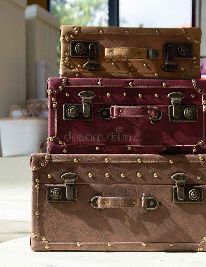 Vintage Travel Suitcases, Three Stacked Suitcases - Image Stock Photo ...