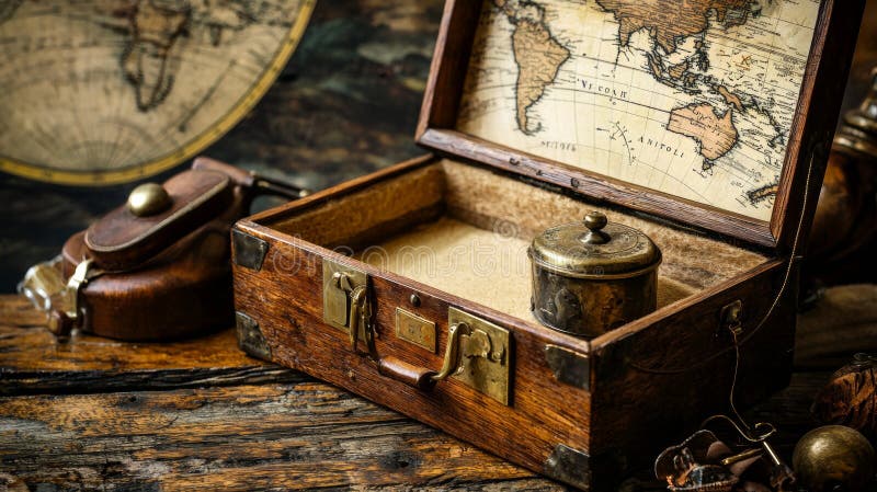 Vintage Treasure Chest Ancient Map Brass Container Stock Photos - Free ...