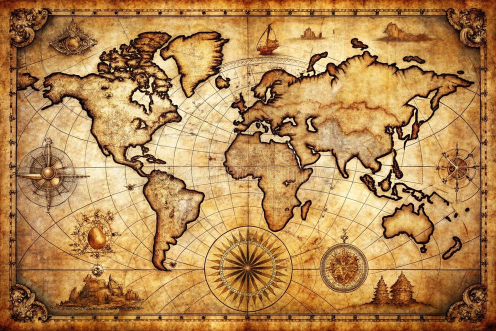 Vintage Treasure Map Background Stock Illustration - Illustration of ...