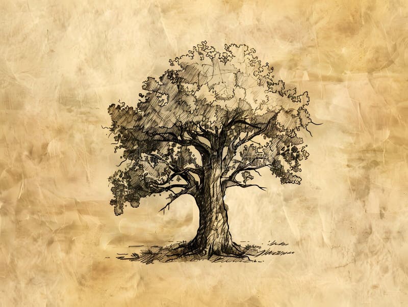Vintage Tree Art Artwork Wooden Texture Sketch Stock Illustration ...