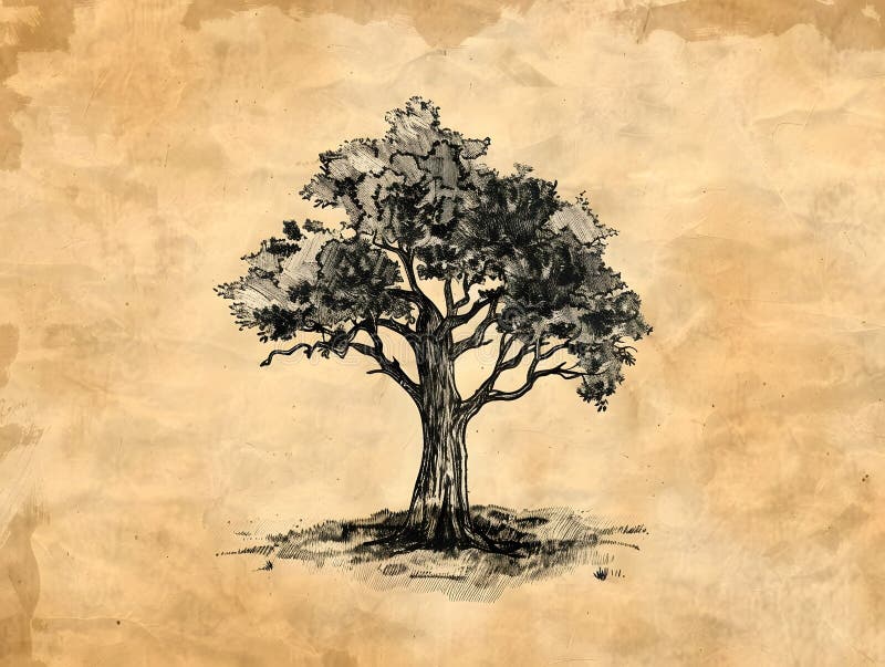 Vintage Tree Art Artwork Wooden Texture Sketch Stock Illustration ...