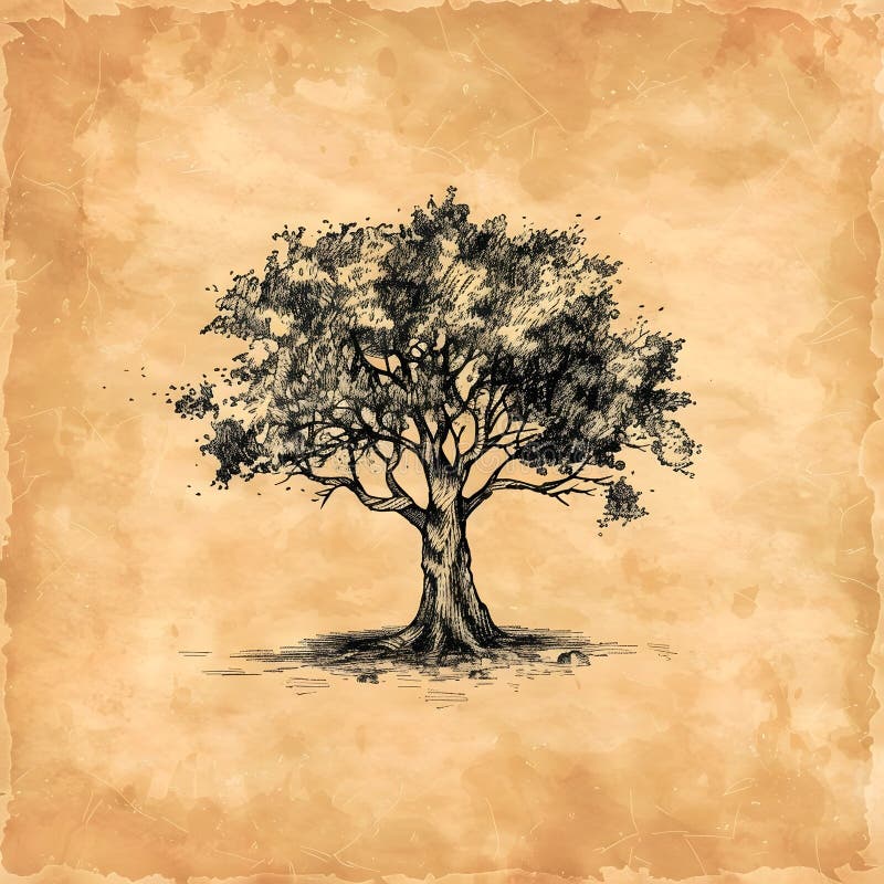 Vintage Tree Art Artwork Wooden Texture Sketch Stock Illustration ...