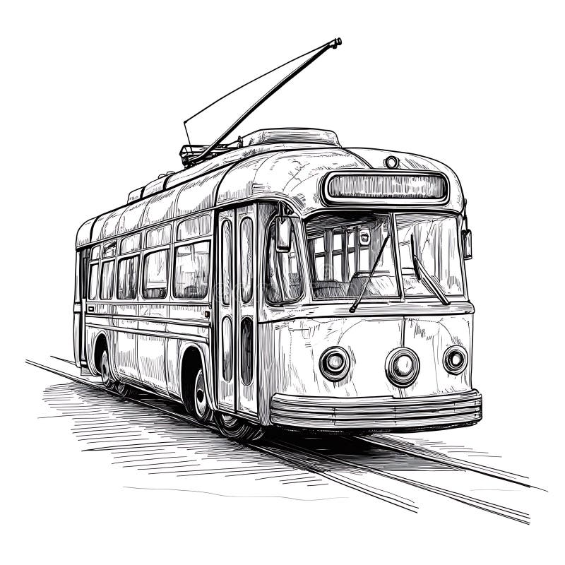 Vintage Trolley Illustration Ink Sketch Stock Illustration ...