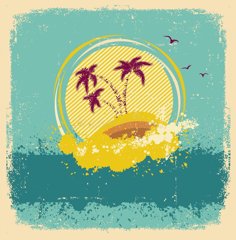 VIntage Tropical Island. Vector Symbol Seascape Wit Stock Vector ...