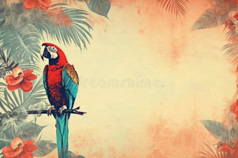 Vintage Tropical Parrot in Summer AI Generated Stock Illustration ...