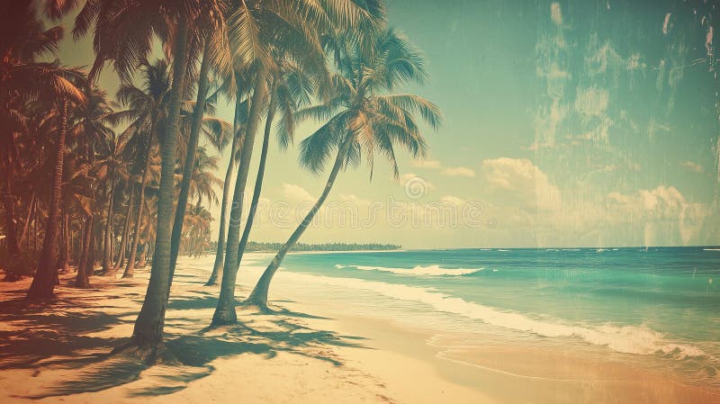 Vintage Tropics: a Nostalgic Beach Day Stock Illustration ...