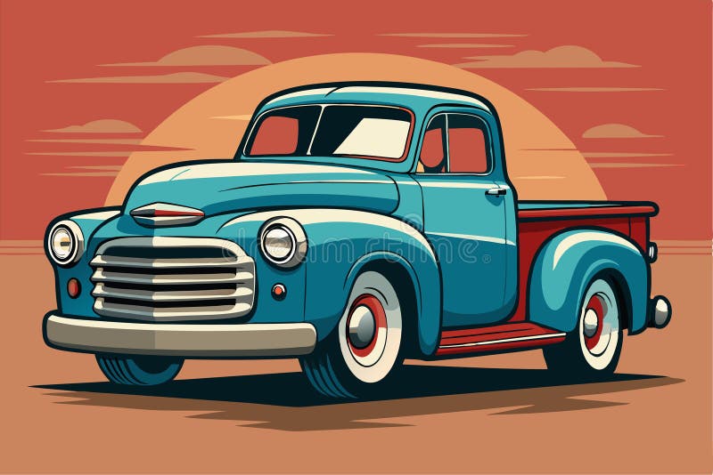 A Vintage Truck Stands Prominently Against a Sunset Backdrop ... A Vintage Truck Stands Prominently Against a Sunset Backdrop ...