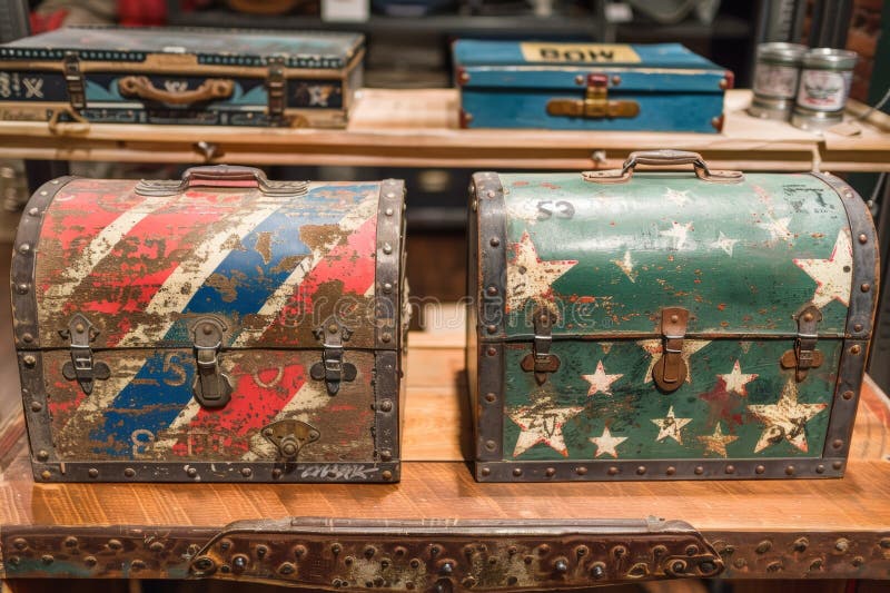 Vintage Trunk Collection Showcasing Unique Designs in a Rustic Setting ...