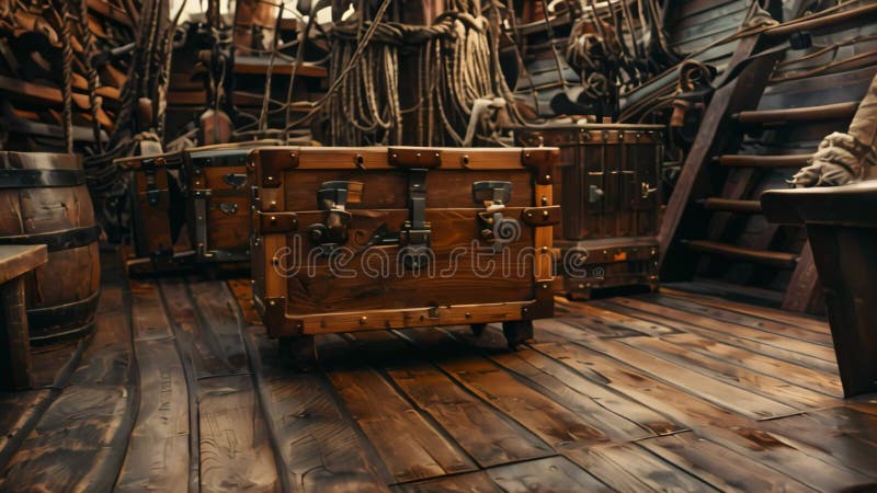 Vintage Trunk Placed Atop a Rustic Wooden Floor in an Old-fashioned ...
