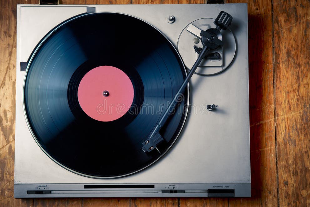 Vintage Turntable with Disc on Wood Stock Image - Image of soundtrack ...