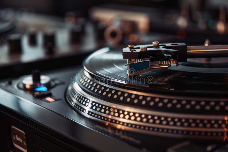 Vintage Turntable Playing Music Close Up Stock Illustration ...