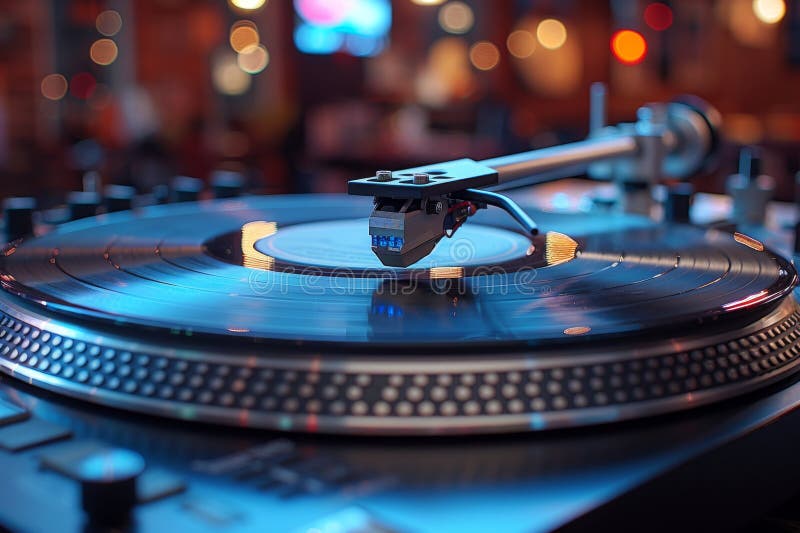 Vintage Turntable Playing Music Close Up Stock Illustration ...