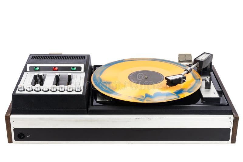 Vintage Turntable Record Player with Blue and Orange Vinyl Stock Photo ...
