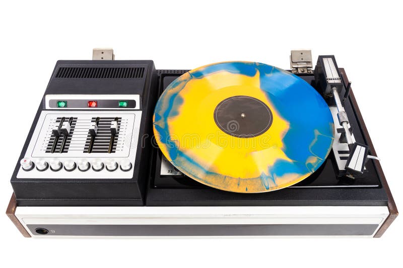 Vintage Turntable Record Player with Blue and Orange Vinyl Stock Image ...