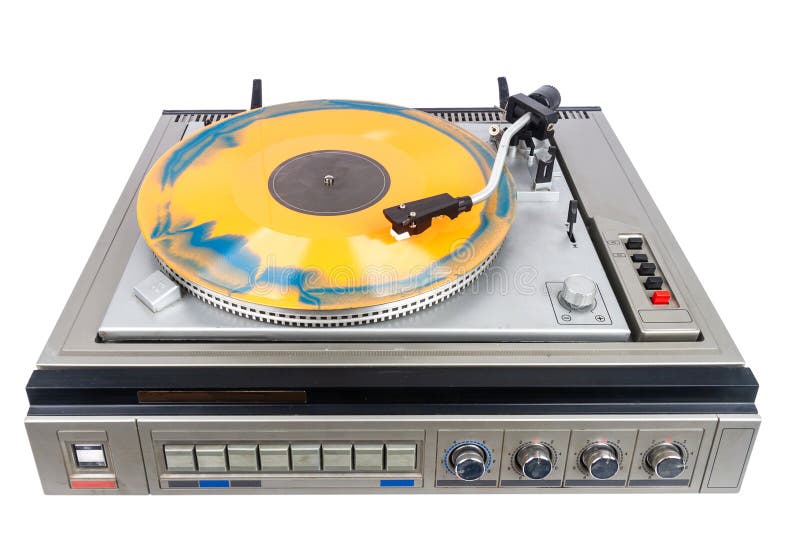 Vintage Turntable Record Player with Blue and Orange Vinyl Stock Image ...