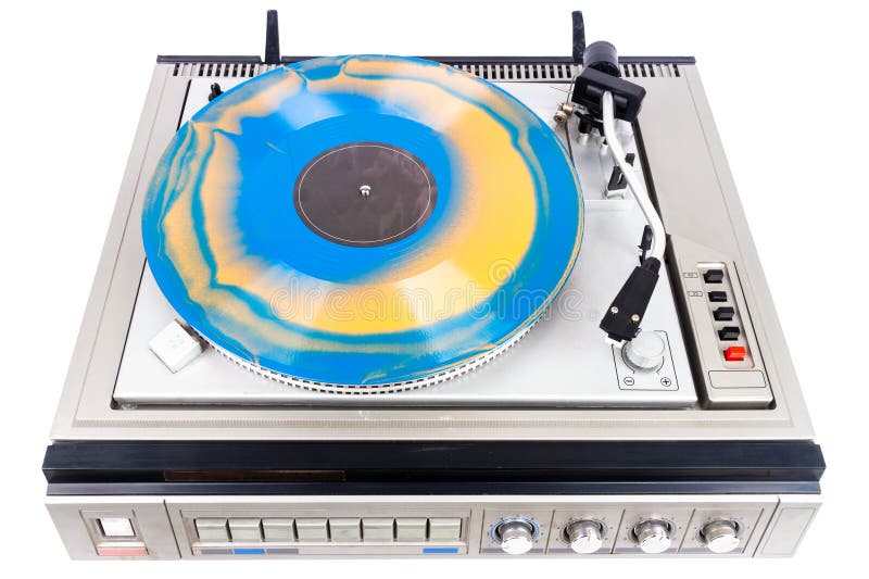 Vintage Turntable Record Player with Blue and Orange Vinyl Stock Photo ...