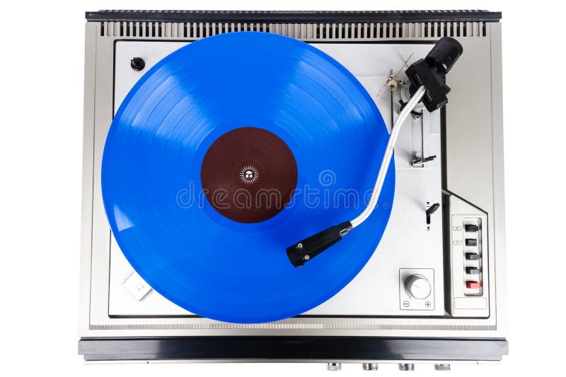 Vintage Turntable Record Player with Blue Vinyl Stock Image - Image of ...