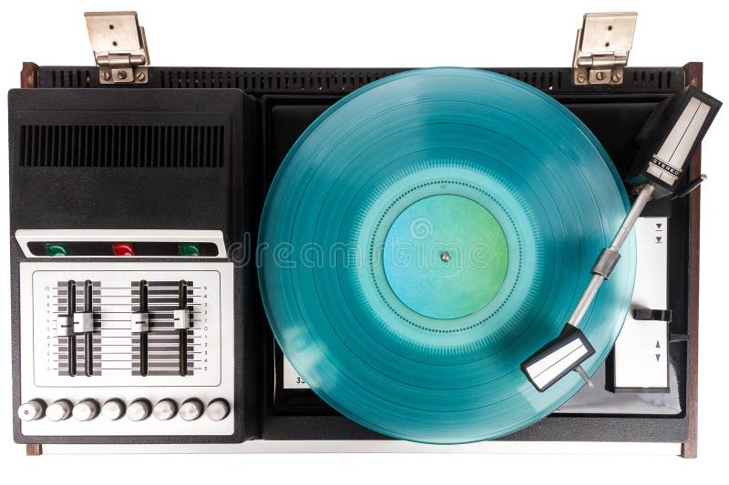 Vintage Turntable Record Player with Cyan Vinyl Stock Image - Image of ...