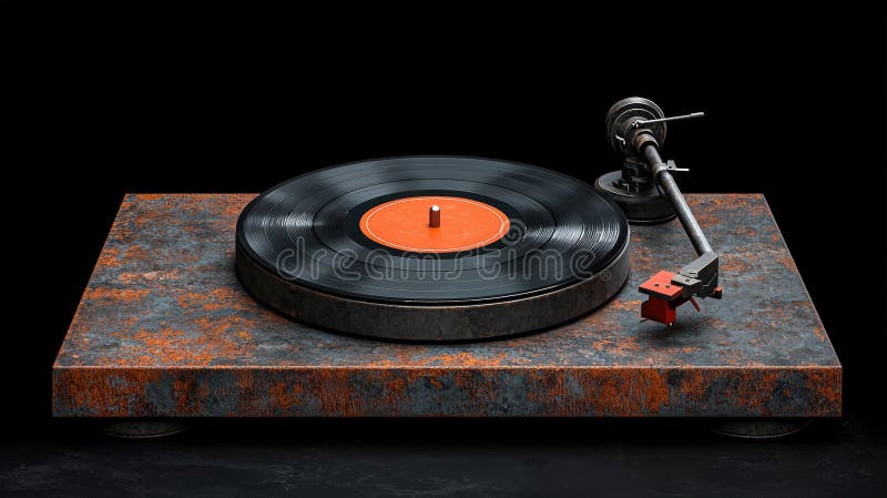 Vintage Turntable with a Vinyl Record on a Dark Background Stock ...
