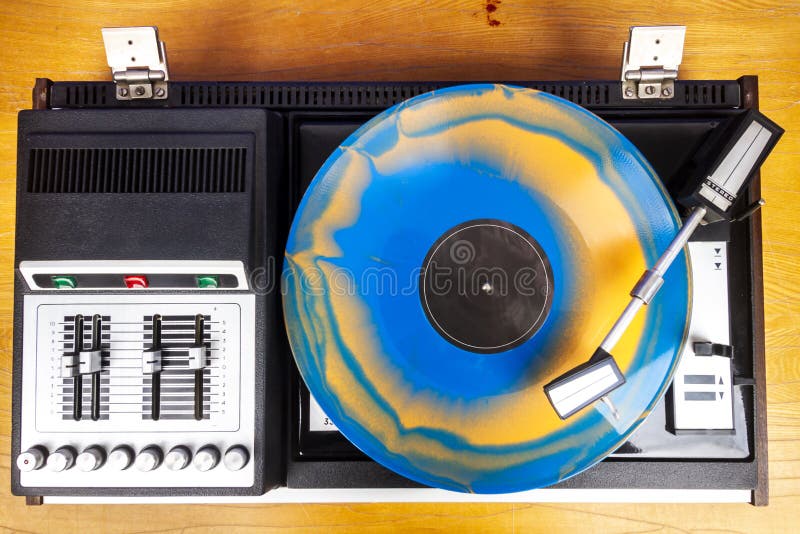 Vintage Turntable Vinyl Record Player with Blue and Orange Vinyl Stock ...