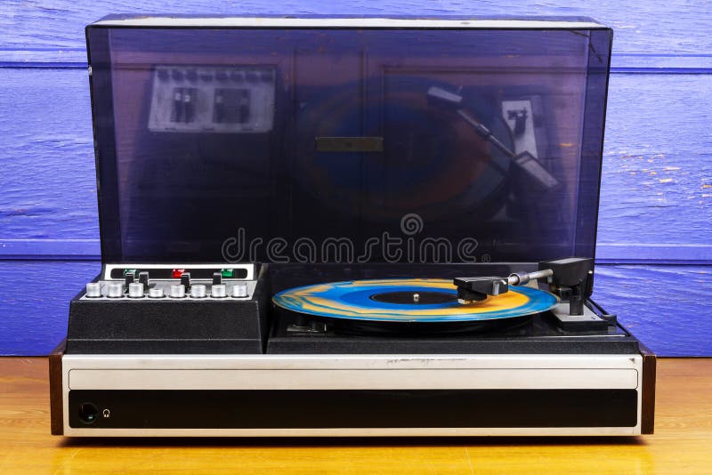Vintage Turntable Vinyl Record Player with Blue and Orange Vinyl Stock ...