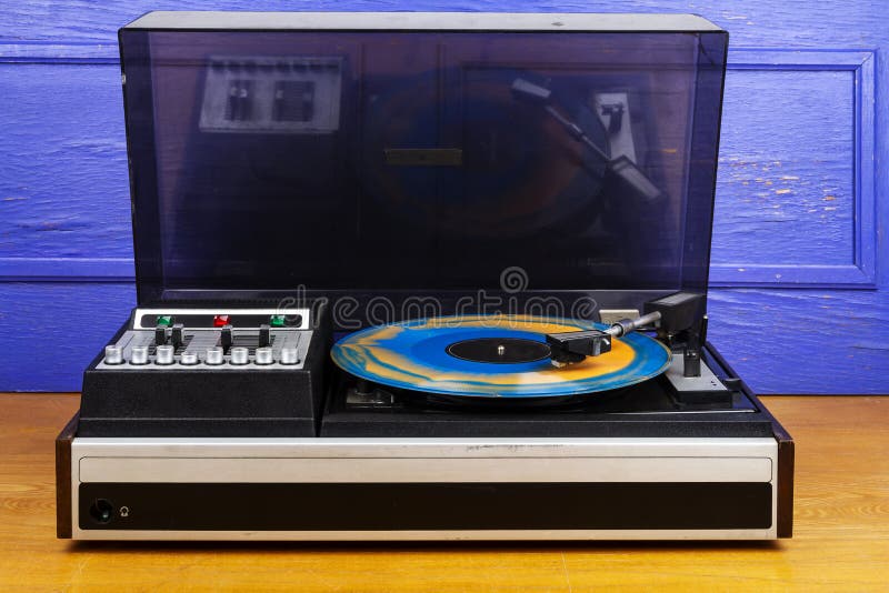 Vintage Turntable Vinyl Record Player with Blue and Orange Vinyl Stock ...