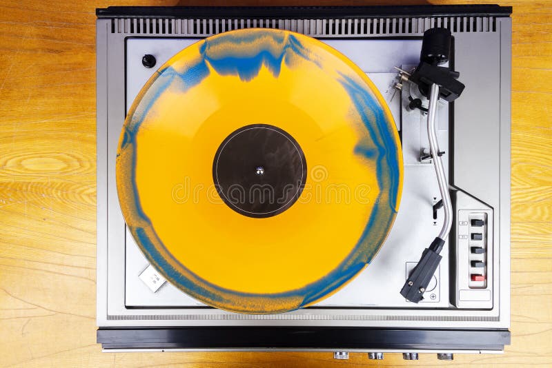 Vintage Turntable Vinyl Record Player with Blue and Orange Vinyl Stock ...