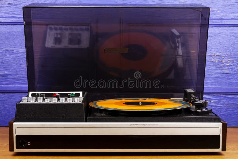 Vintage Turntable Vinyl Record Player with Blue and Orange Vinyl Stock ...
