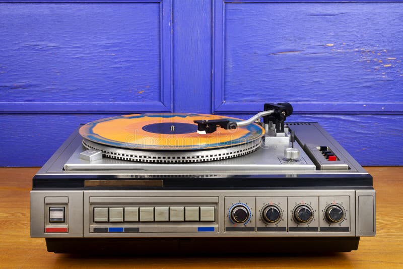 Vintage Turntable Vinyl Record Player with Blue and Orange Vinyl Stock ...
