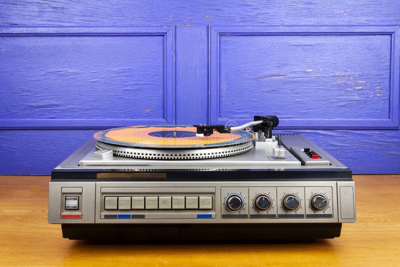 Vintage Turntable Vinyl Record Player with Blue and Orange Vinyl Stock ...