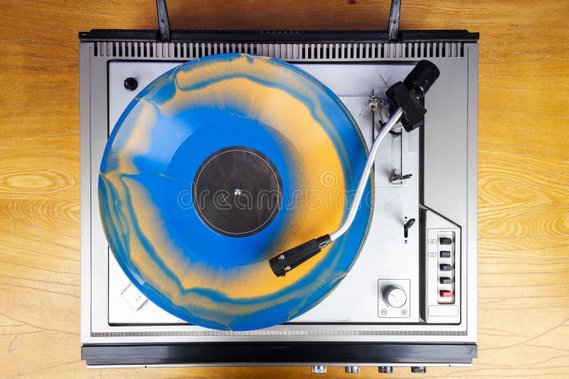 Vintage Turntable Vinyl Record Player with Blue and Orange Vinyl Stock ...