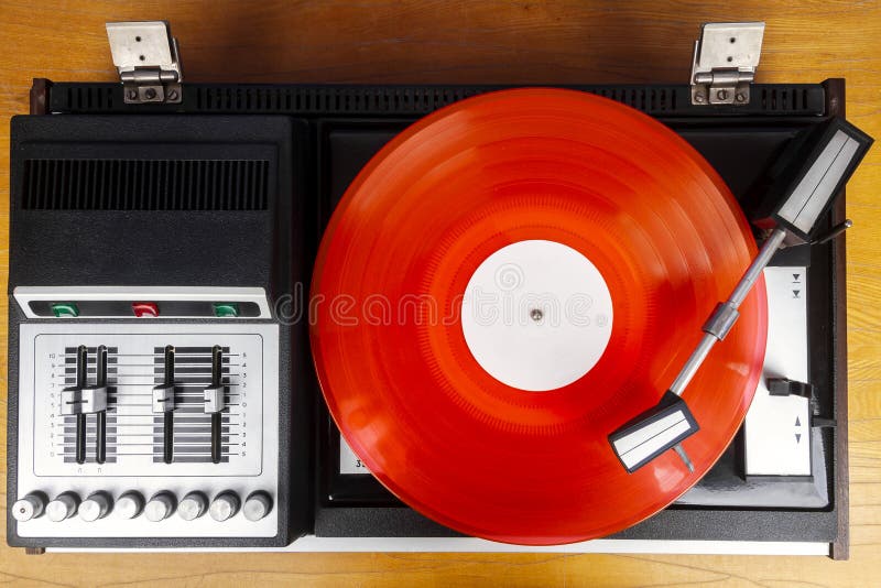 Vintage Turntable Vinyl Record Player with Red Vinyl Stock Photo ...