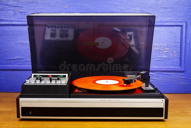 Vintage Turntable Vinyl Record Player with Red Vinyl Stock Image ...