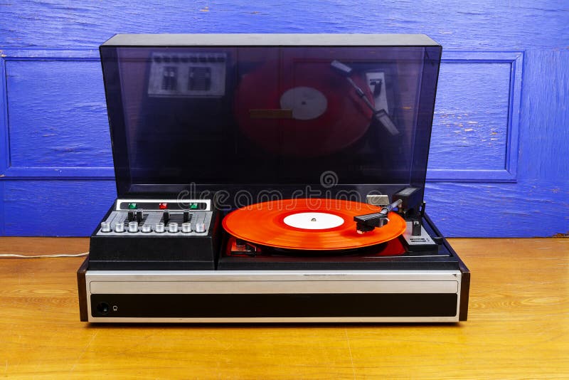 Vintage Turntable Vinyl Record Player with Red Vinyl Stock Image ...