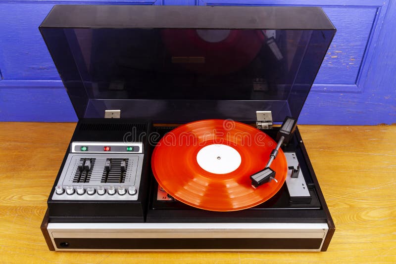 Vintage Turntable Vinyl Record Player with Red Vinyl Stock Image ...