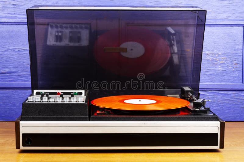 Vintage Turntable Vinyl Record Player with Red Vinyl Stock Photo ...