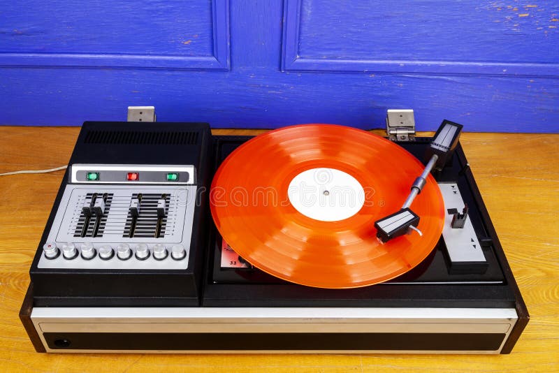 Vintage Turntable Vinyl Record Player with Red Vinyl Stock Photo ...