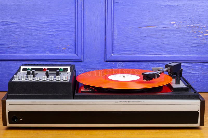 Vintage Turntable Vinyl Record Player with Red Vinyl Stock Image ...