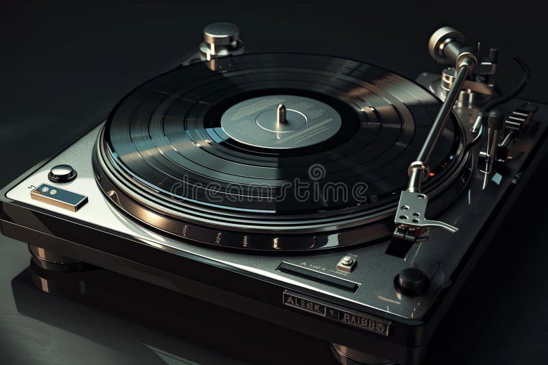 A Vintage Turntable with a Vinyl Record Playing, Placed on a Table ...