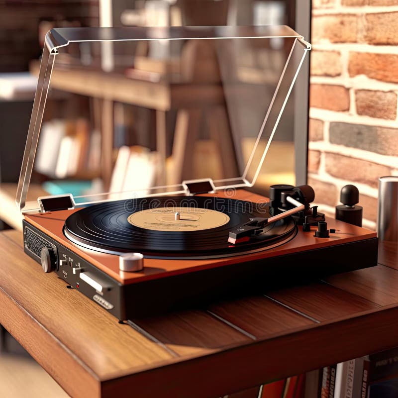 Vintage Turntable with Vinyl Record on the Table Stock Illustration ...