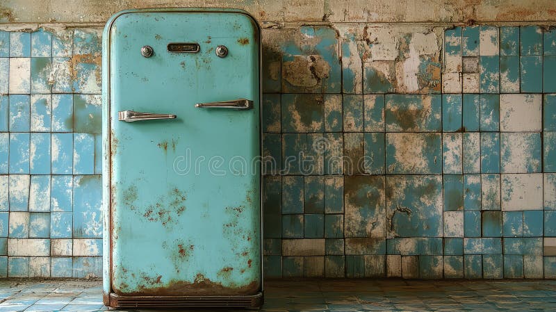 Vintage Turquoise Refrigerator with Chrome Accents Stock Photo - Image ...