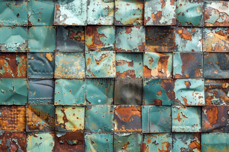 Vintage Turquoise and Rust Colored Corrugated Metal Sheets with Peeling ...