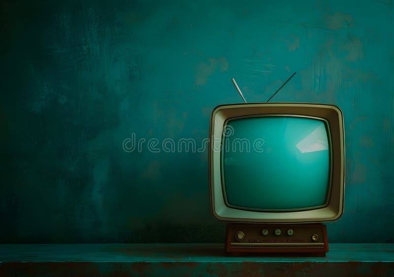 Vintage TV on a Blue Background Stock Photo - Image of gray ...