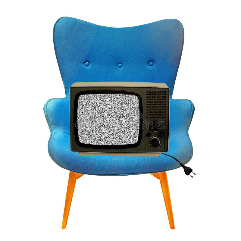 Vintage tv on a blue chair stock photo. Image of blue - 40763570
